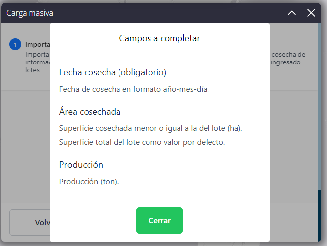 Carga masiva de cosecha - Auravant